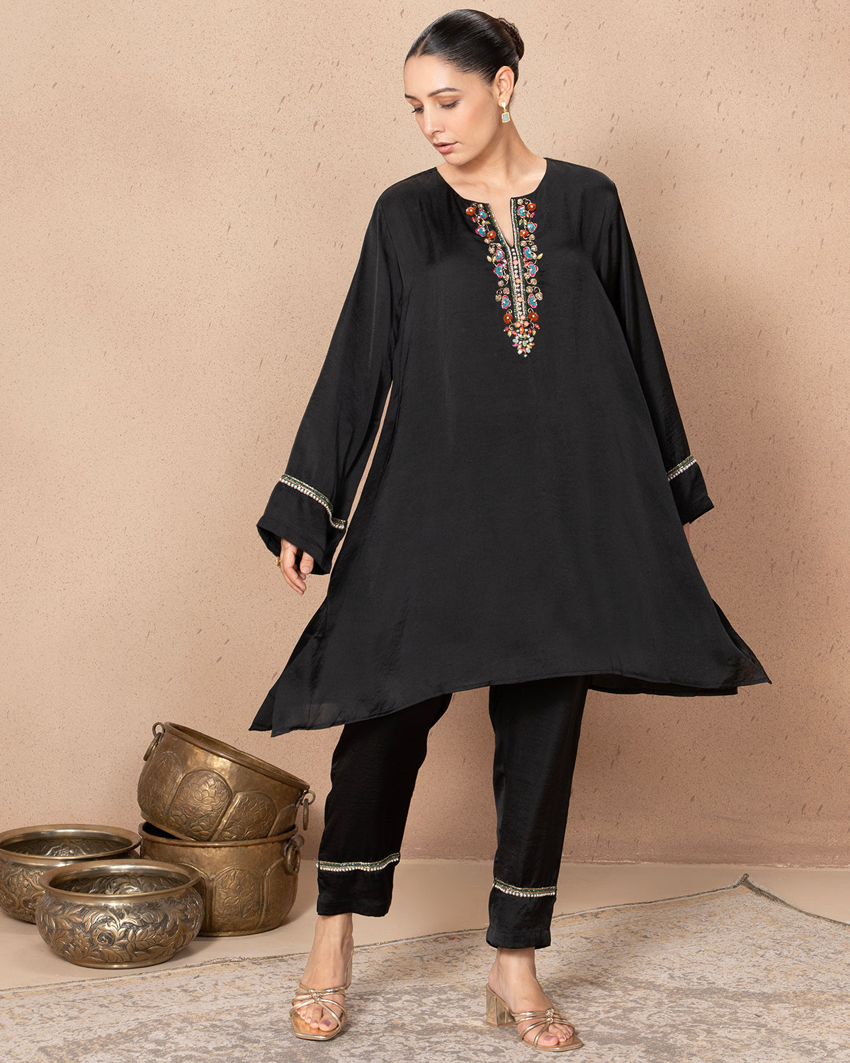 Buy BLACK SATIN RADICAL TUNIC Online - Chique