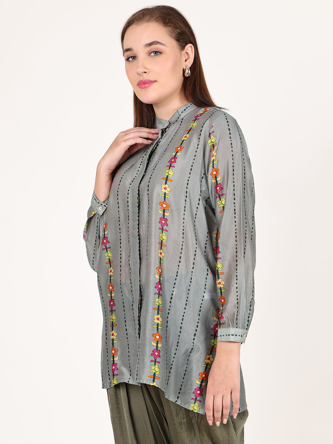 Buy Lines Grey Conceal Button Shirt Online - Chique