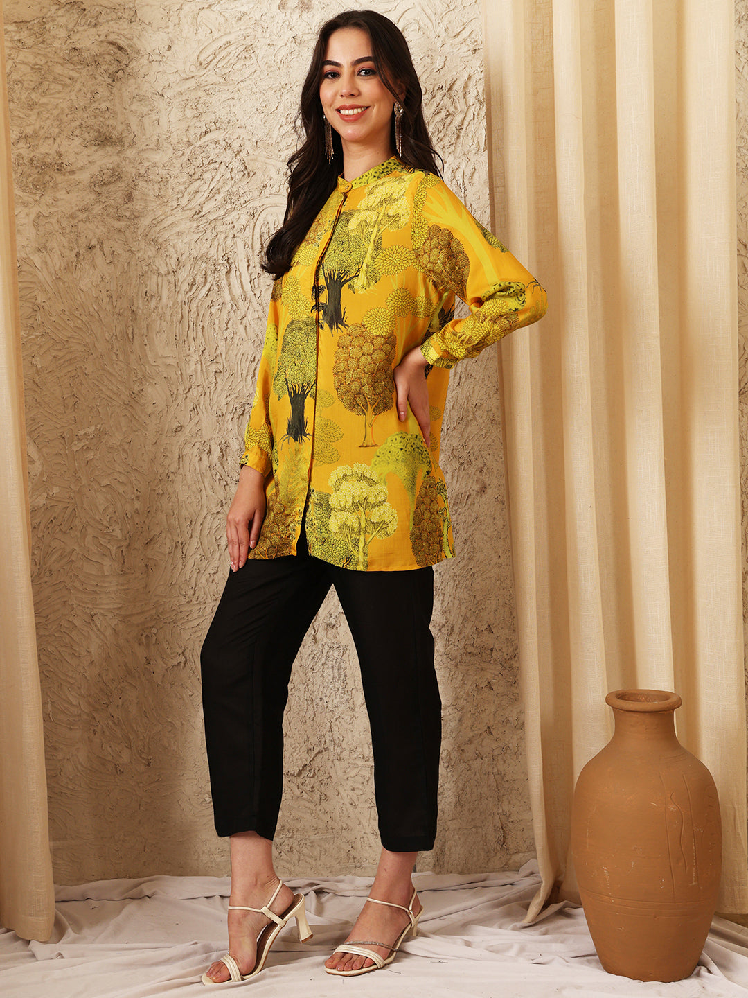 Buy Mustard Neev Conceal Button Shirt Online - Chique