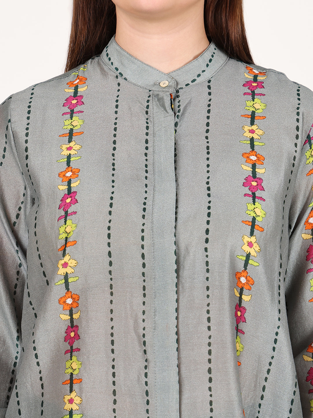 Buy Lines Grey Conceal Button Shirt Online - Chique