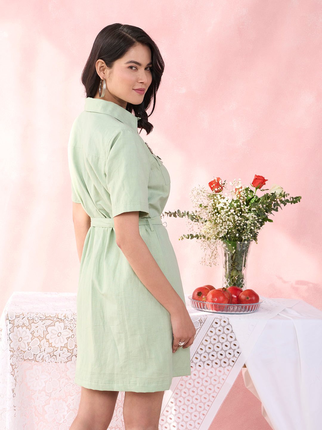 Buy Sage Green Naval Dress Online - Chique