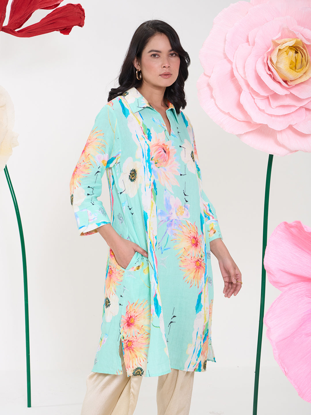 Buy Turquoise Foliage Aaria Tunic Online - Chique