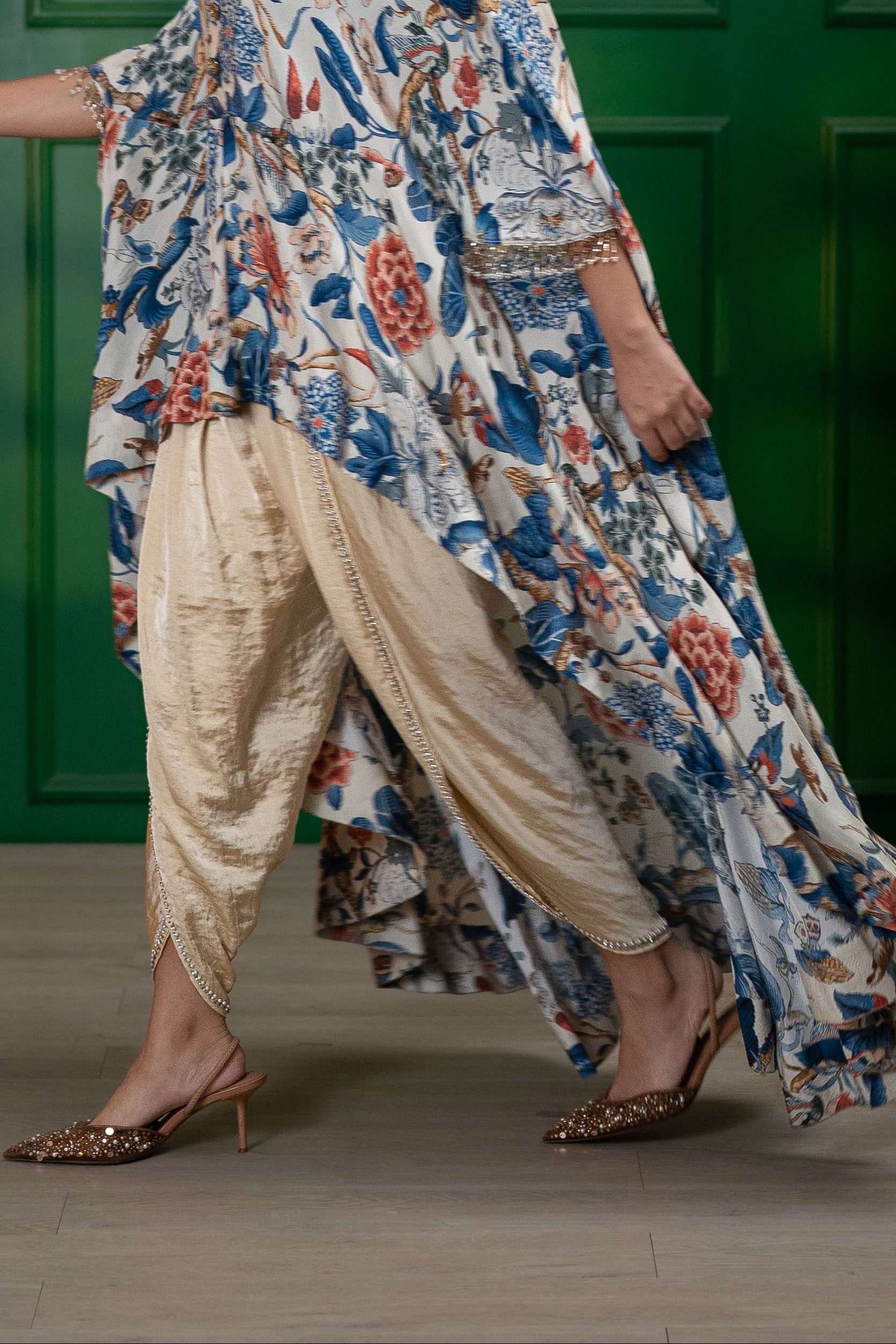 Buy Light Gold Beaded Tulip Pants Online - Chique