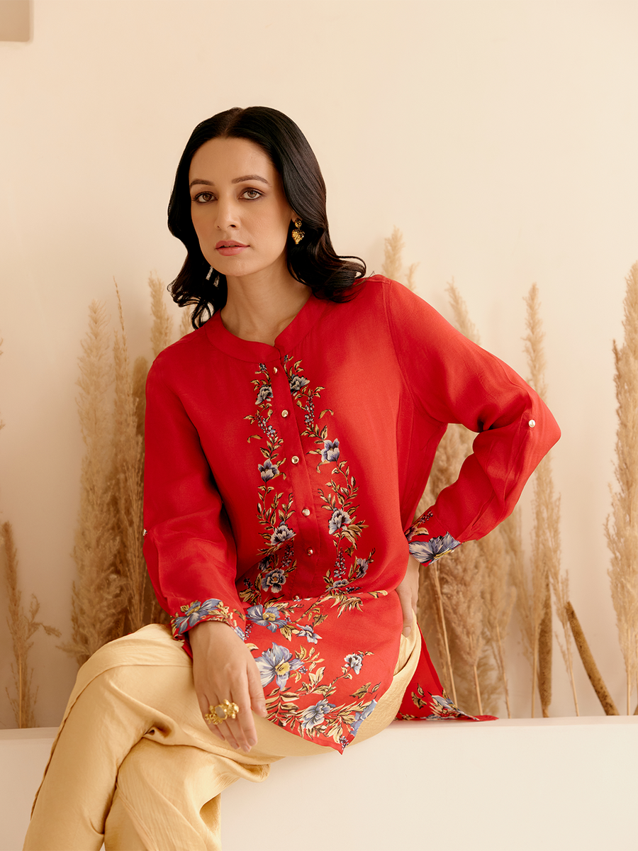 Buy Mantra Red Button Down Shirt Online - Chique